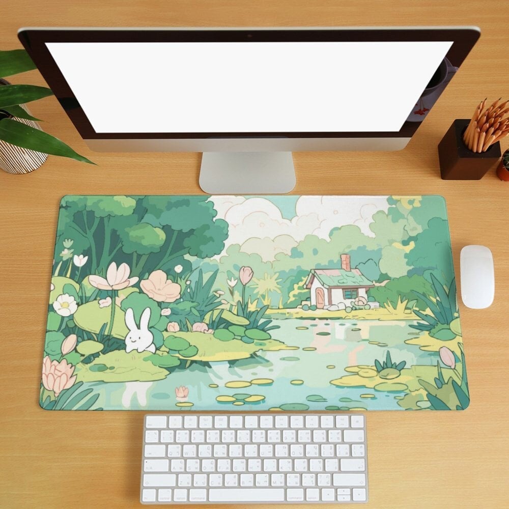 Kawaii Cartoon Animal Desk Mat Green Plant Flower Plant Desk Pad Cute ...