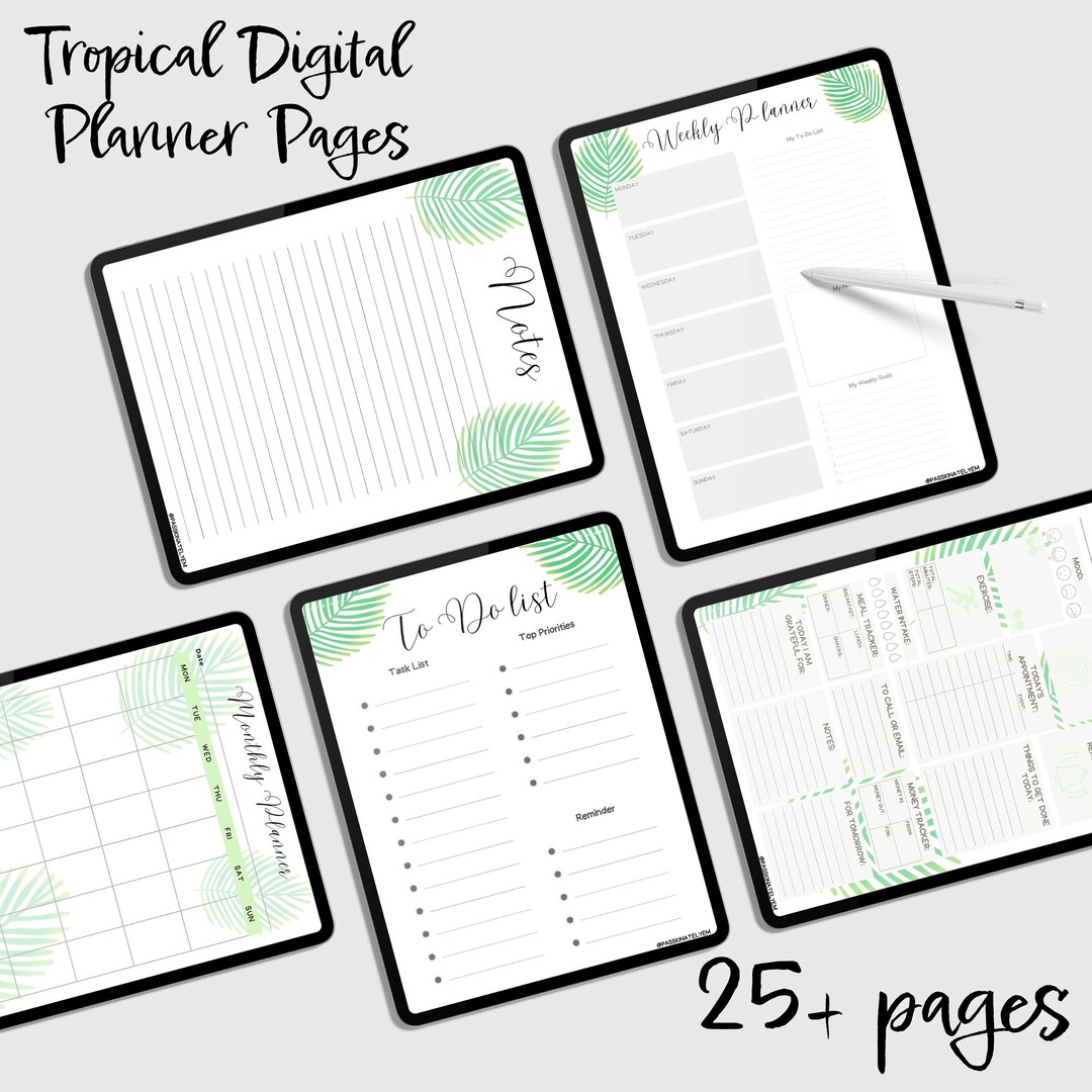 Tropical Digital Planner Pages, Printable Planner Pages, 25 Plus ...
