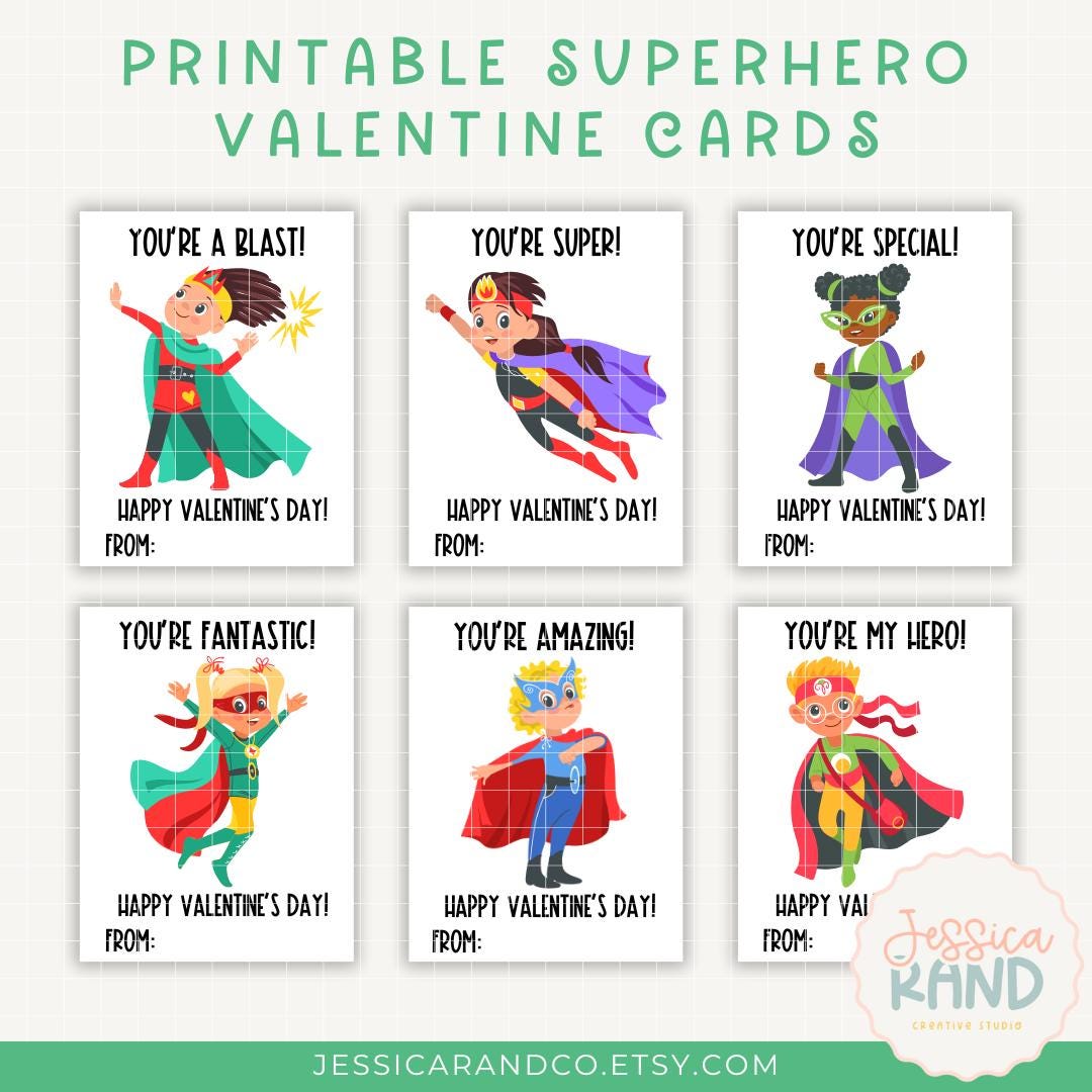 Printable Superhero Valentine's Cards for Kids, Superhero Themed ...