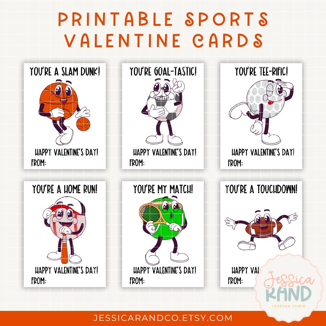 Printable Sports Valentine's Cards for Kids, Sports Themed Valentine's ...
