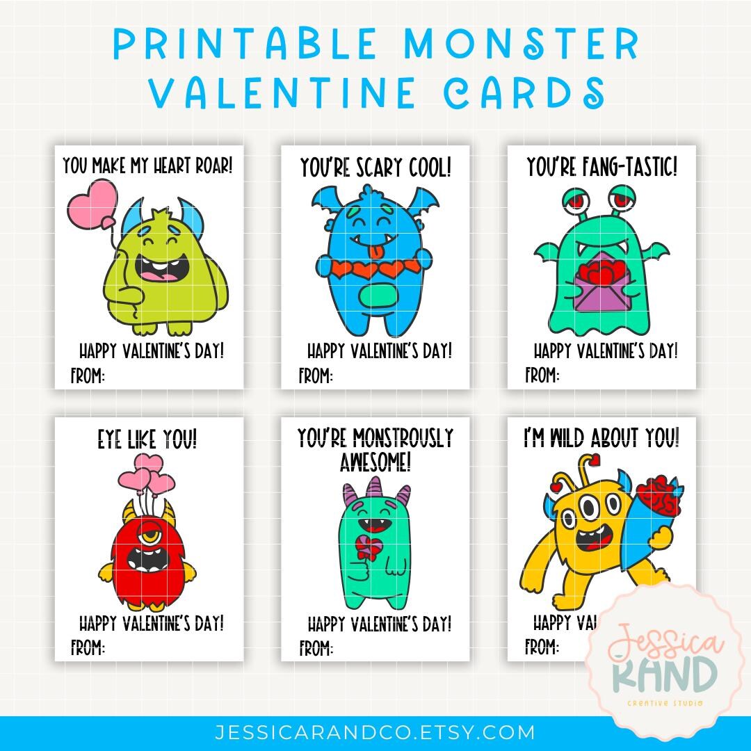 Printable Monster Valentine's Cards for Kids, Monster Themed Valentine ...