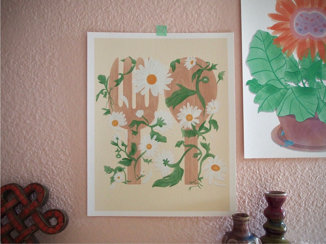 Daisy Kitchen Art Print | Daisies Floral Fork & Spoon Plant Lovers ...