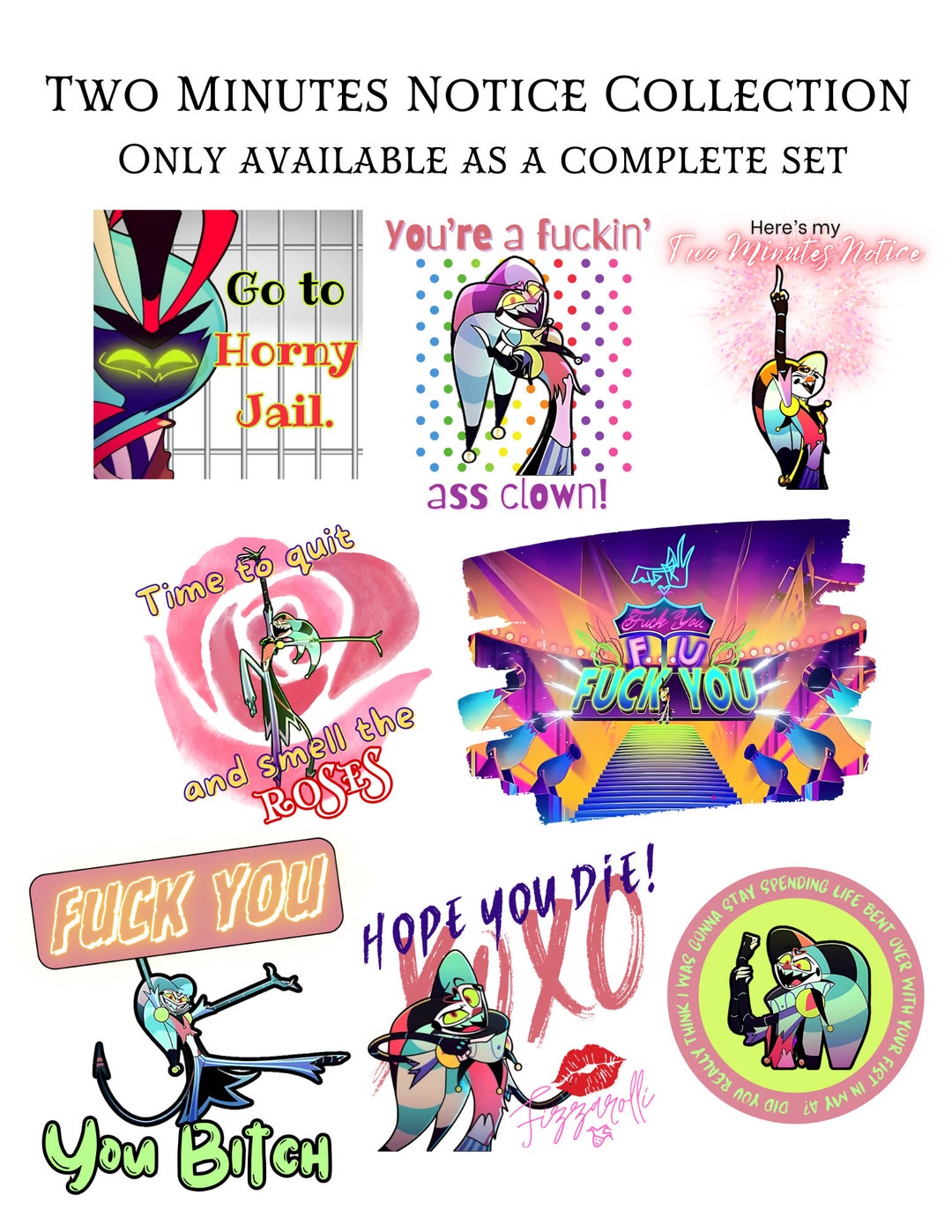 Helluva Boss Fizzarolli Two Minutes Notice Set of 8 Sticker Collection ...