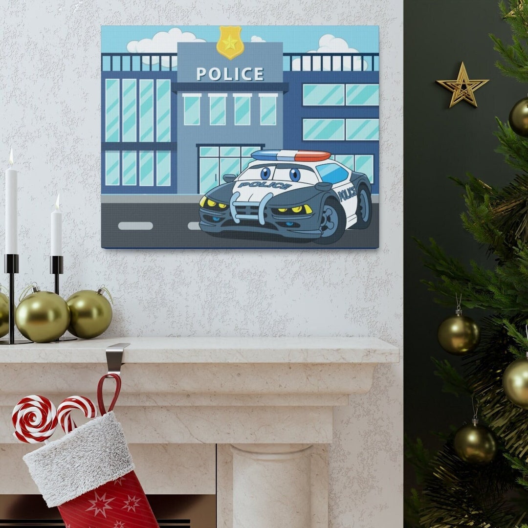 Police Car Art, Police Station Kids Room Art, Rescue Vehicles Artwork ...