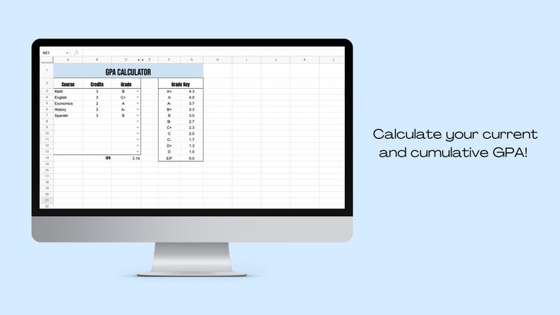 GPA Calculator | Google Sheets Instant Download | GPA Calculator for ...