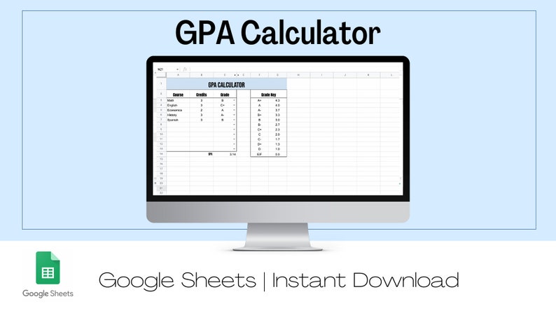 GPA Calculator | Google Sheets Instant Download | GPA Calculator for ...