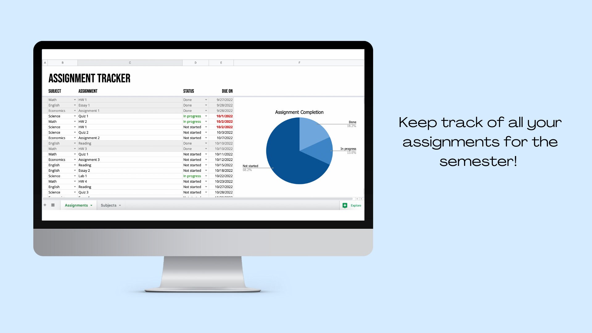 Assignment Tracker Google Sheets Instant Download Academic - Etsy