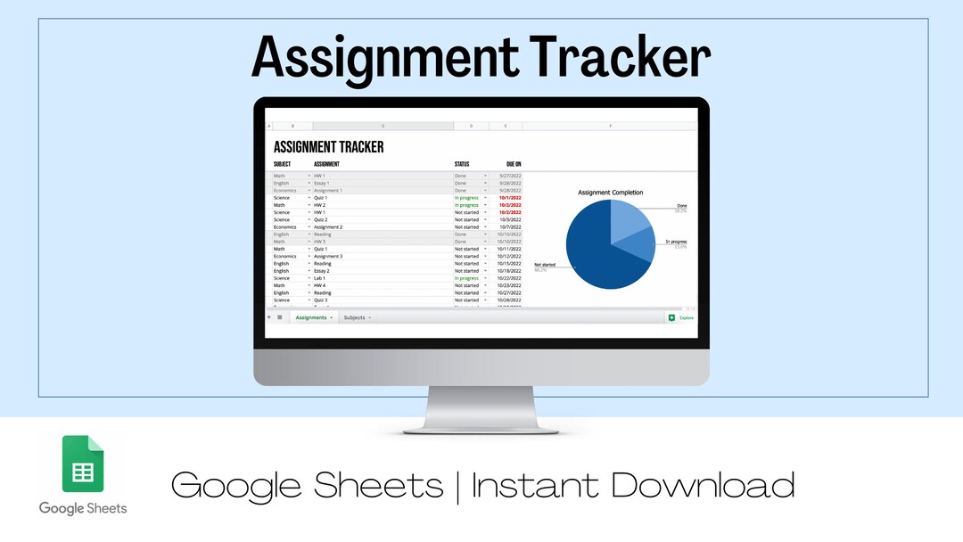 Assignment Tracker | Google Sheets Instant Download | Academic Planner ...