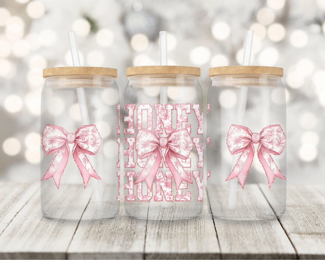 Honey Grand Millennial Coquette 16oz Glass Can Wrap Png, Preppy ...