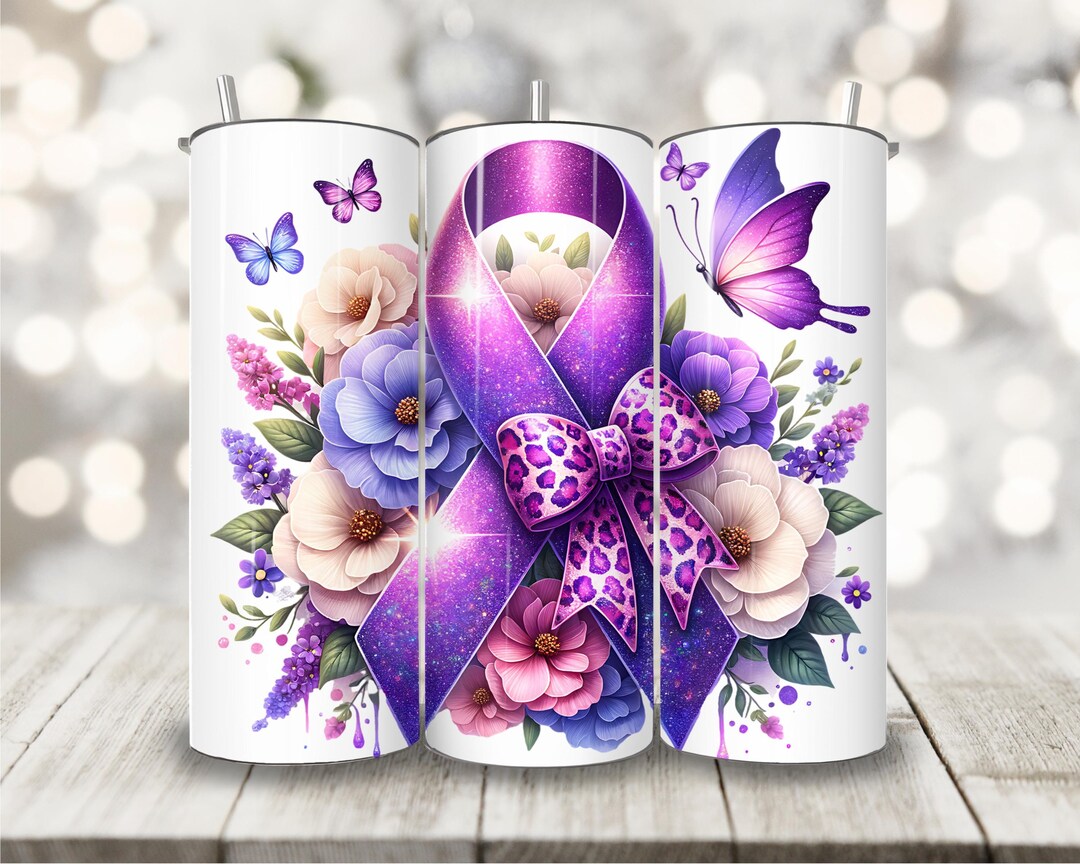 Purple Ribbon Coquette Colon Cancer Tumbler Wrap, 20 Oz Skinny Tumbler ...