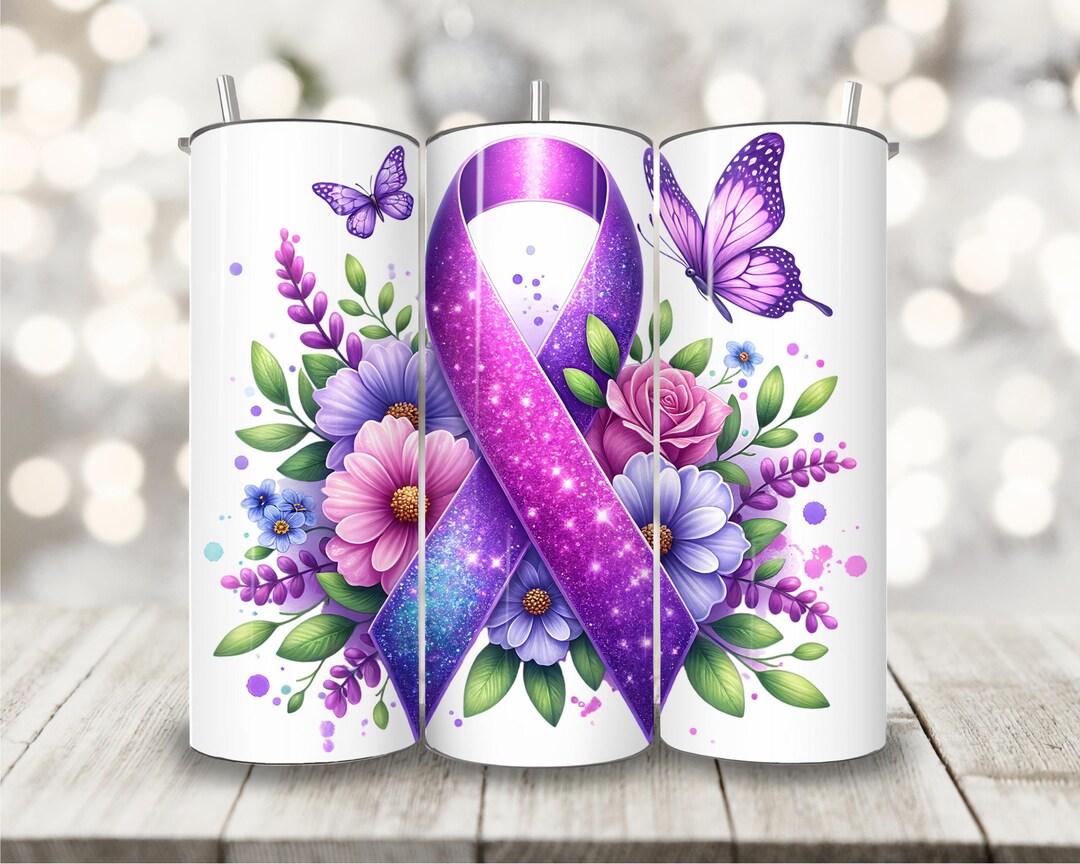 Purple Ribbon Colon Cancer Tumbler Wrap, 20 Oz Skinny Tumbler ...