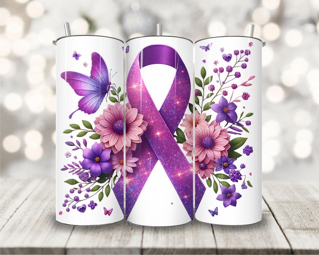Purple Ribbon Colon Cancer Tumbler Wrap, 20 Oz Skinny Tumbler ...