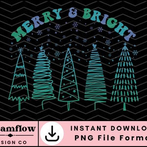 Merry and Bright Png, Christmas Tree Png, Christmas Doodle Png, Retro ...