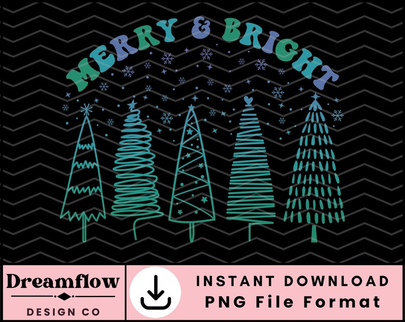 Merry and Bright Png, Christmas Tree Png, Christmas Doodle Png, Retro ...