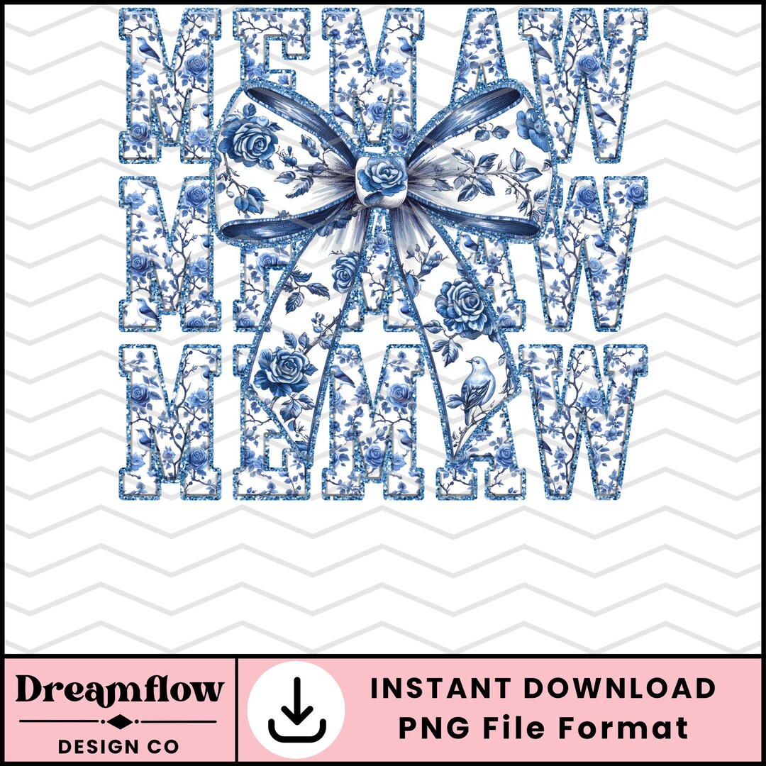 Memaw Grand Millennial Coquette PNG, Preppy Chinoiserie PNG Sublimation ...