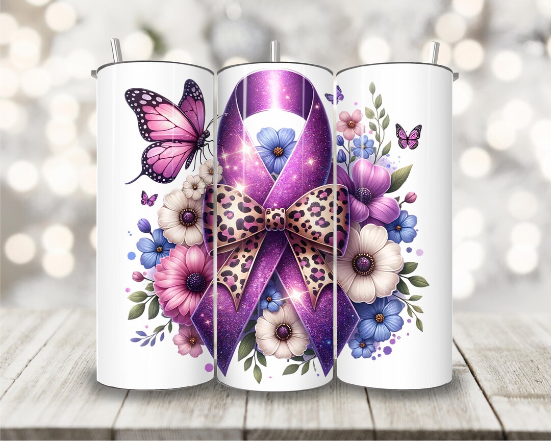Purple Ribbon Coquette Colon Cancer Tumbler Wrap, 20 Oz Skinny Tumbler ...