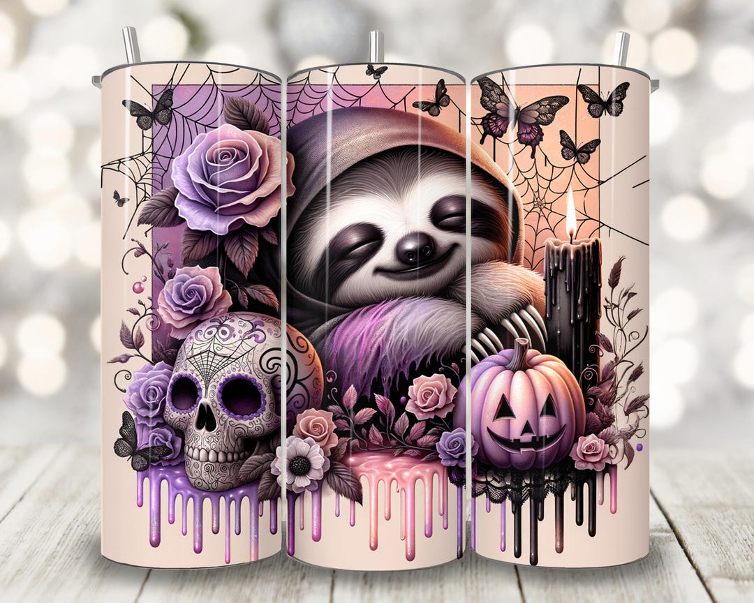 Halloween Cute Spooky Sloth 20oz Skinny Tumbler Wrap, Pastel Goth ...
