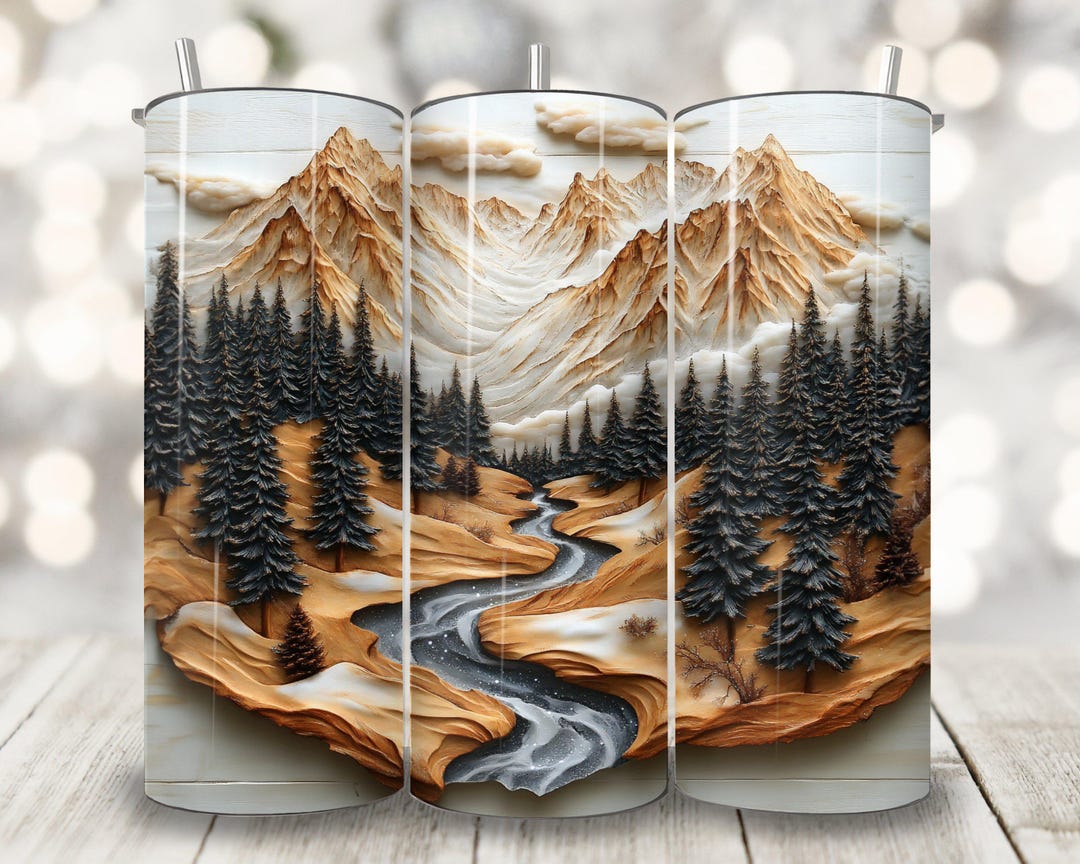 Wood Carved Forest 3D Tumbler Wrap, 20 Oz Skinny Tumbler Sublimation ...