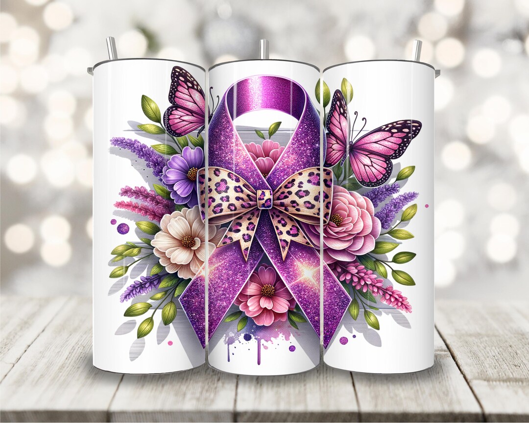 Purple Ribbon Coquette Colon Cancer Tumbler Wrap, 20 Oz Skinny Tumbler ...