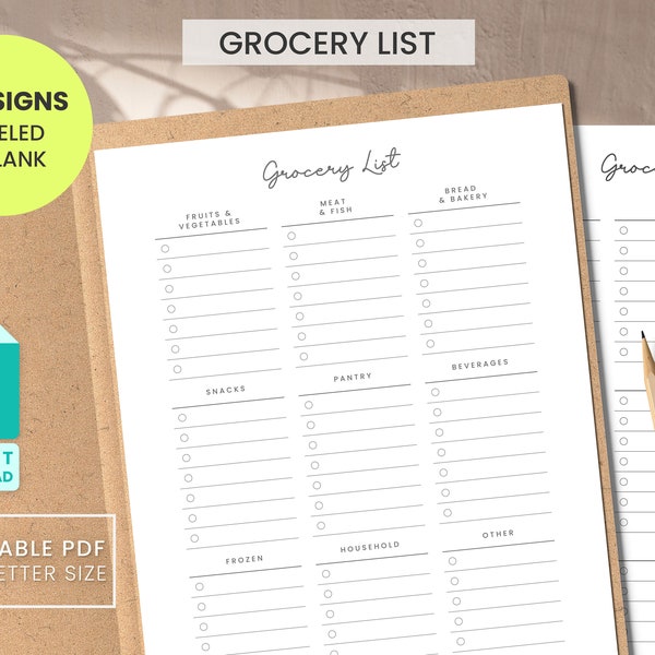 Onenote Grocery List Template - Etsy