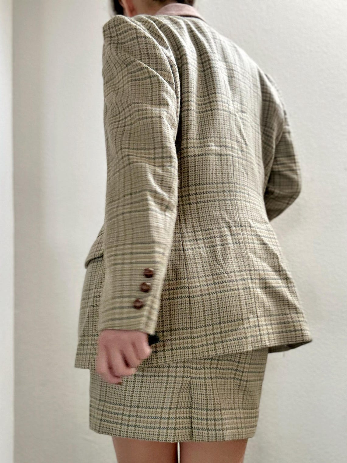 Vintage 70s Merrill Tan Glen Plaid Wool Suit & Skirt 2 Pieces Set Japan ...