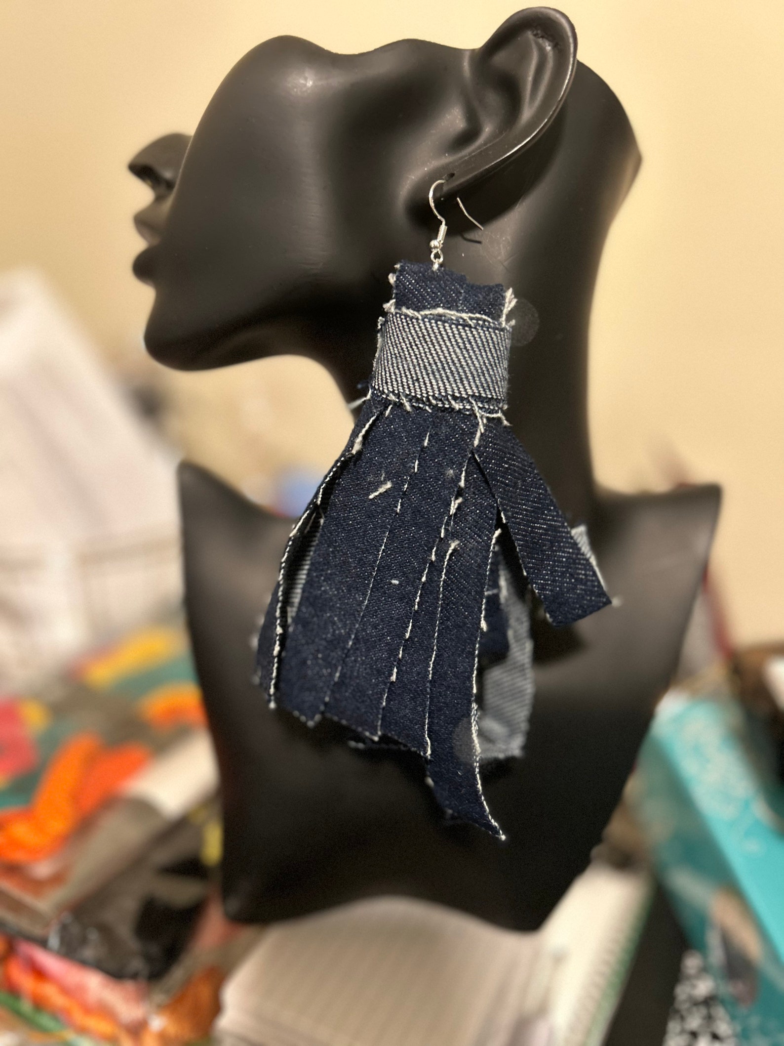 Jean Tassel Earrings, Denim Fringe, Denim Tassel, Light Blue Denim ...