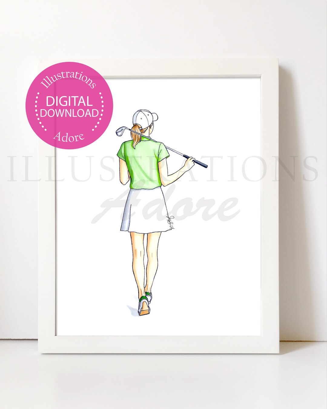 Golf Woman Print, Blonde Girl Fashion Illustration, Mother's Day Gift ...