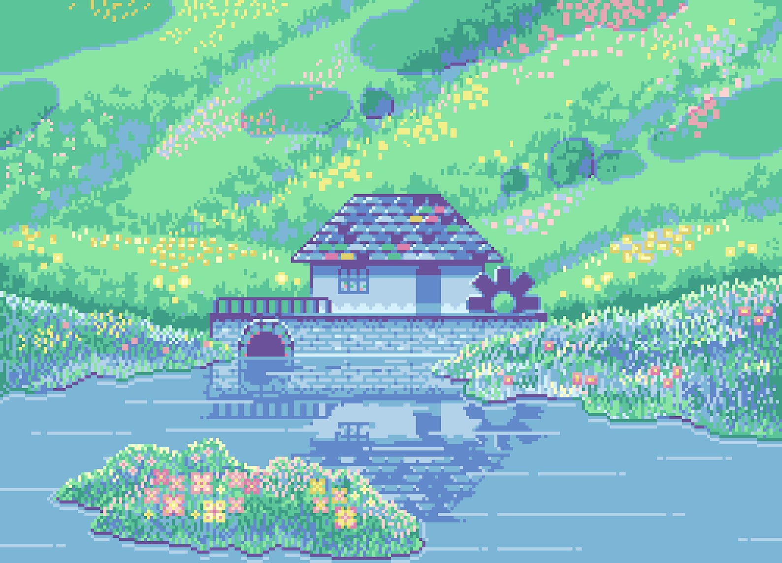 Pixel Art Print "lake Cottage" - Etsy