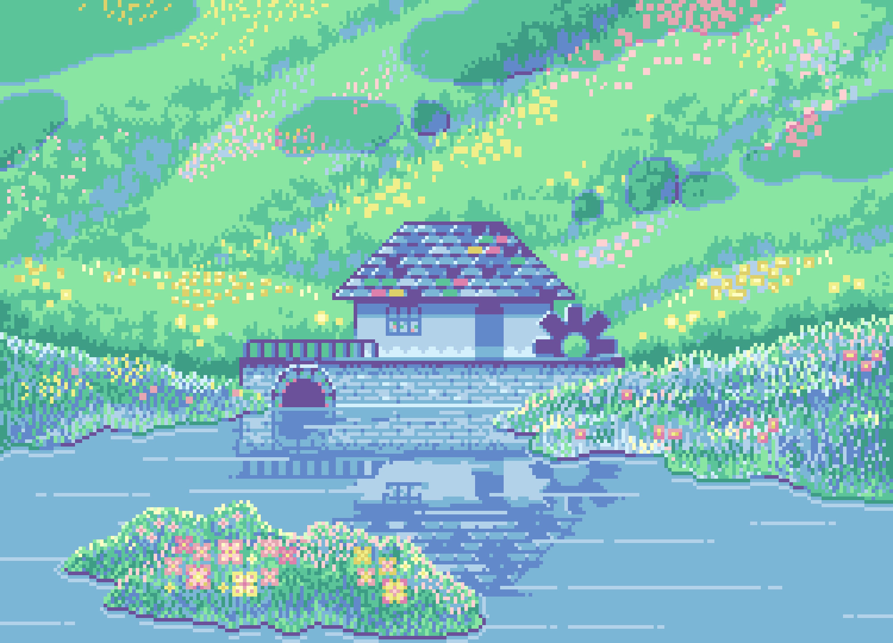 Pixel Art Print "lake Cottage" - Etsy