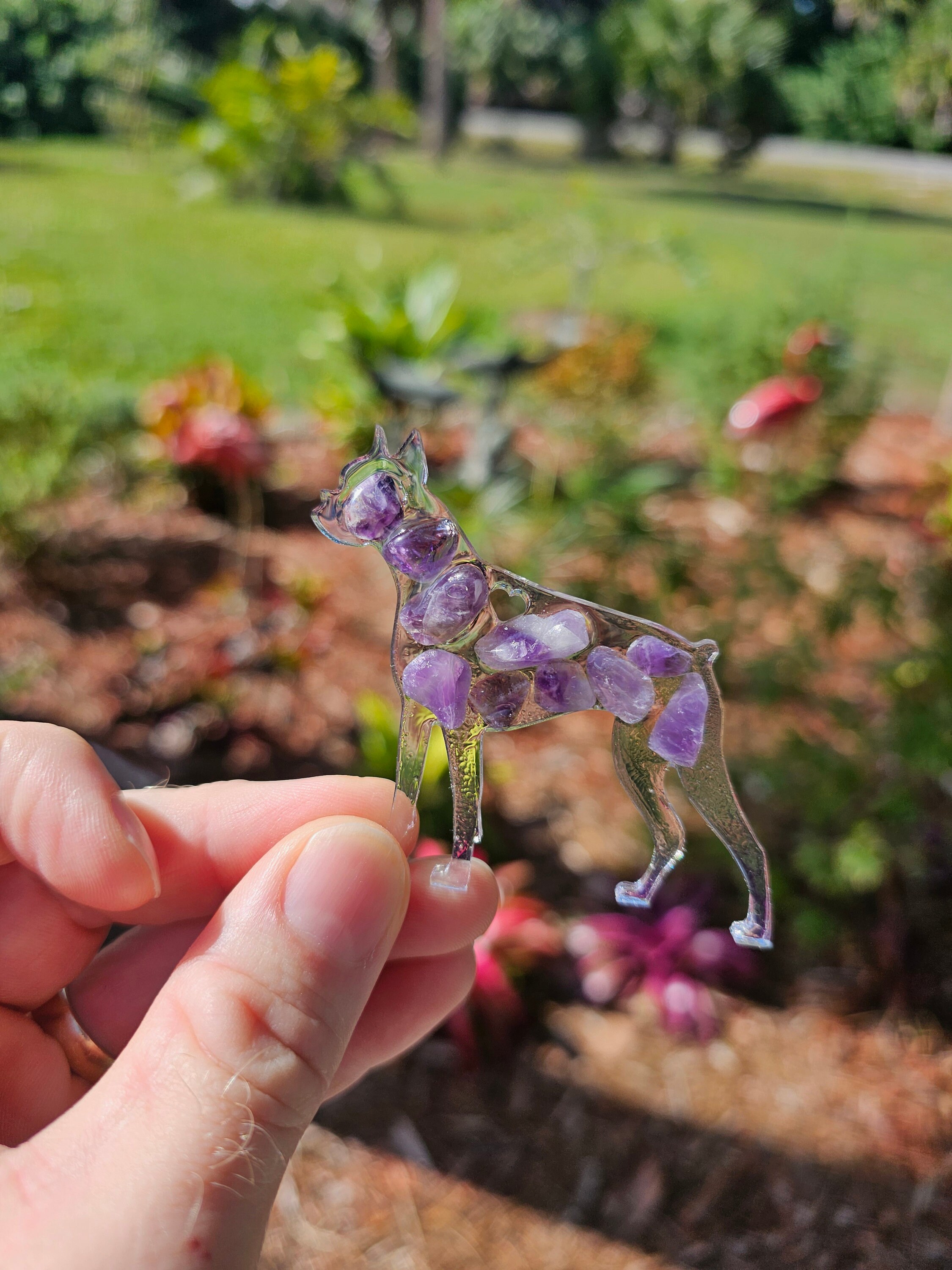 Boxer Dog Epoxy Resin Ornament With Natural Gemstones - Etsy