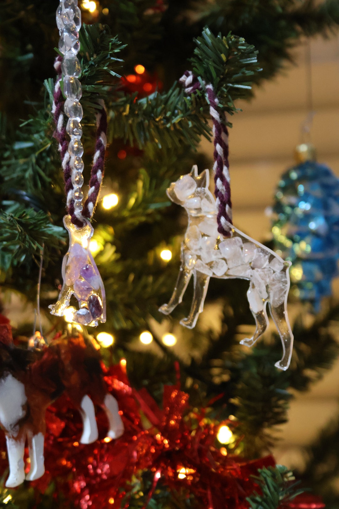 Boxer Dog Epoxy Resin Ornament With Natural Gemstones - Etsy