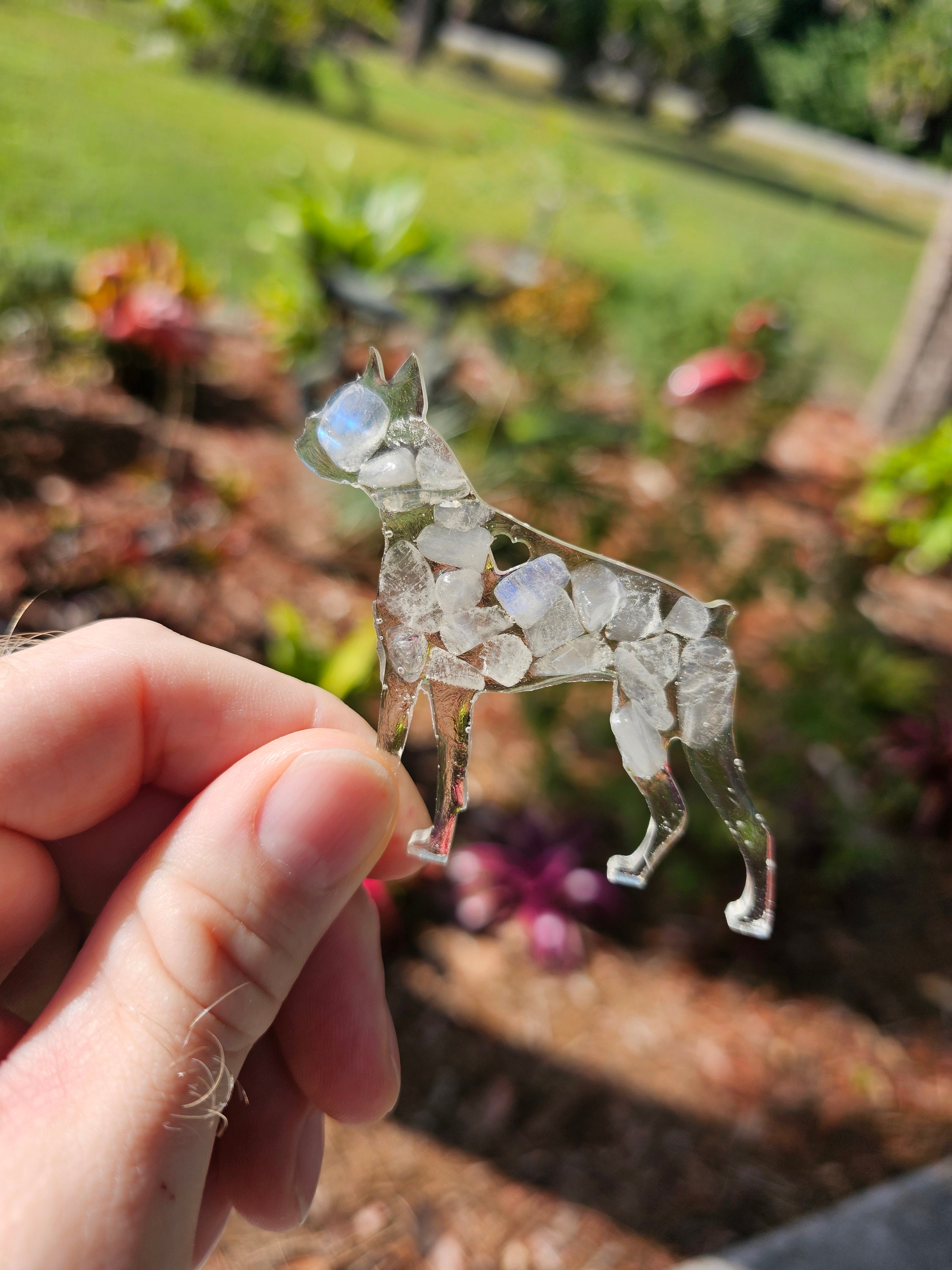 Boxer Dog Epoxy Resin Ornament With Natural Gemstones - Etsy