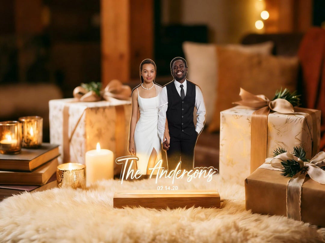 Custom Wedding Photo Light, Personalized Couple Silhouette Lamp With ...