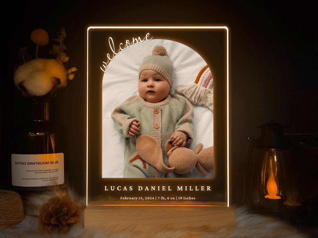 Custom Baby Announcement Sign, Personalized Newborn Photo Night Light ...