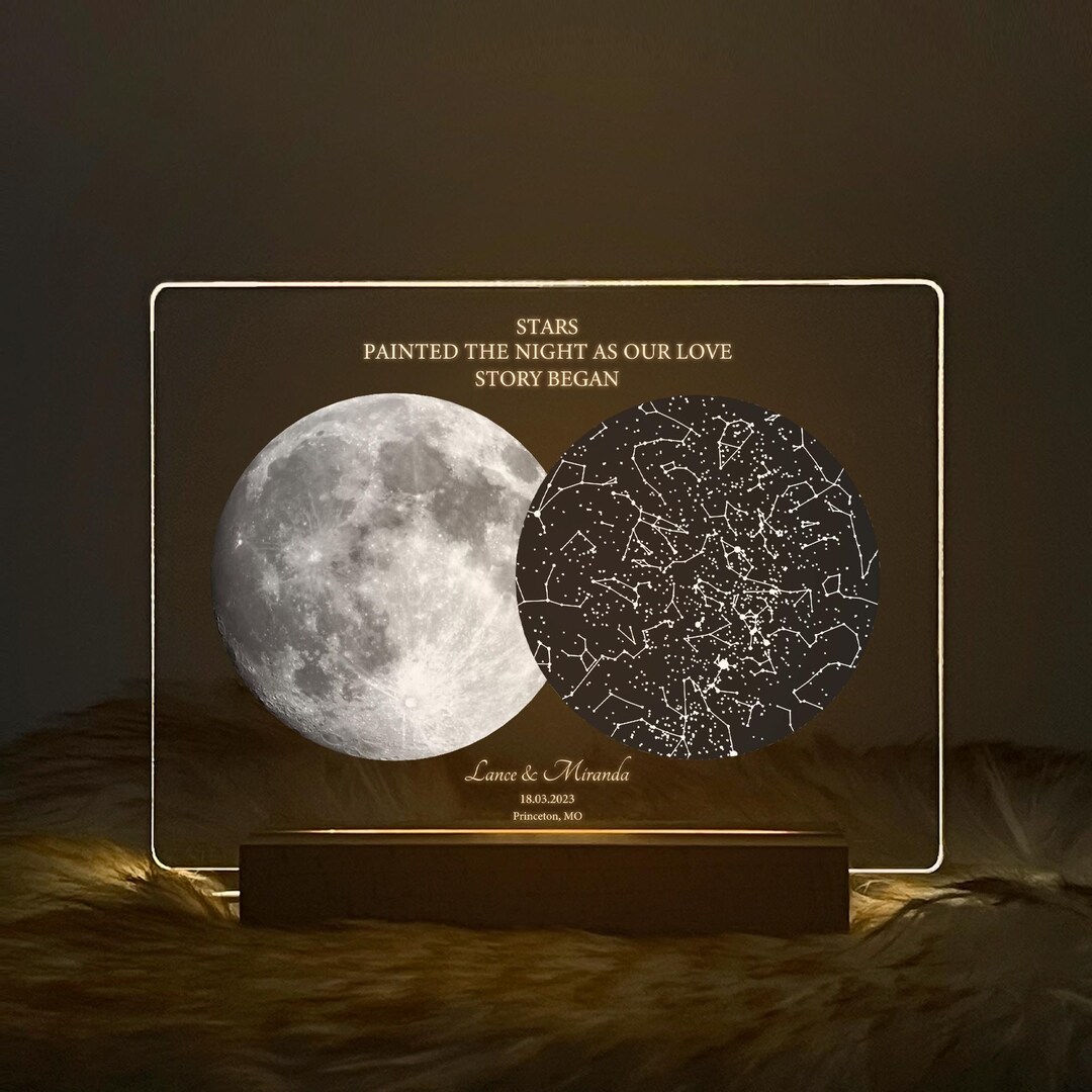 Gifts for Him, Custom Moon and Star Map Light, Anniversary Gift for Her ...