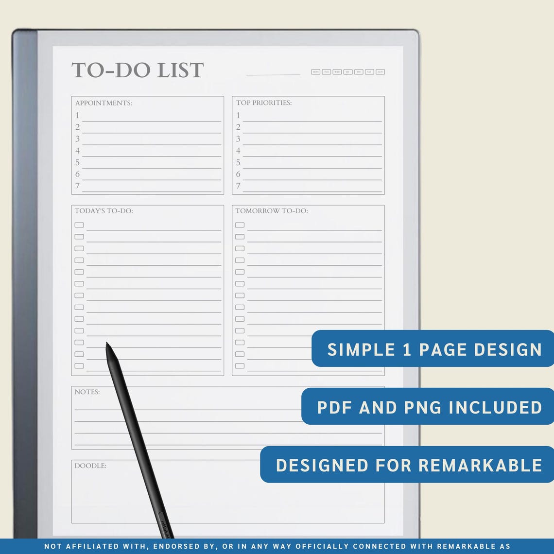 Daily To-do List Template for E-paper Tablets, Task Organizer, Digital ...