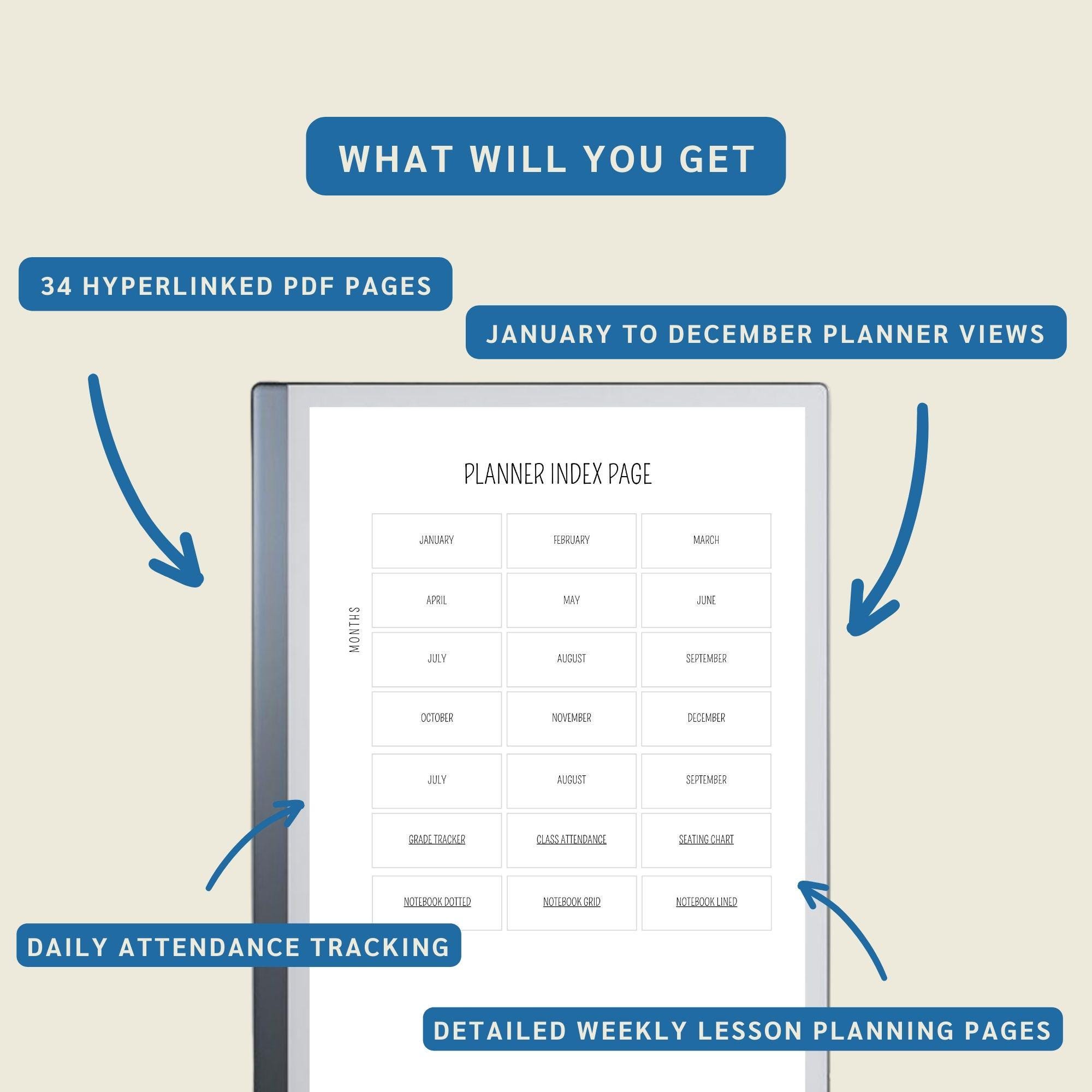 Undated Digital Teacher Planner for Remarkable | Remarkable Template ...
