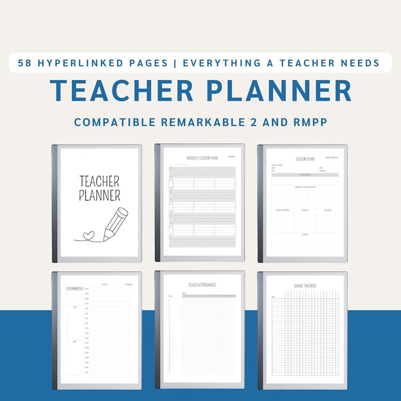 Undated Digital Teacher Planner for Remarkable | Remarkable Template ...