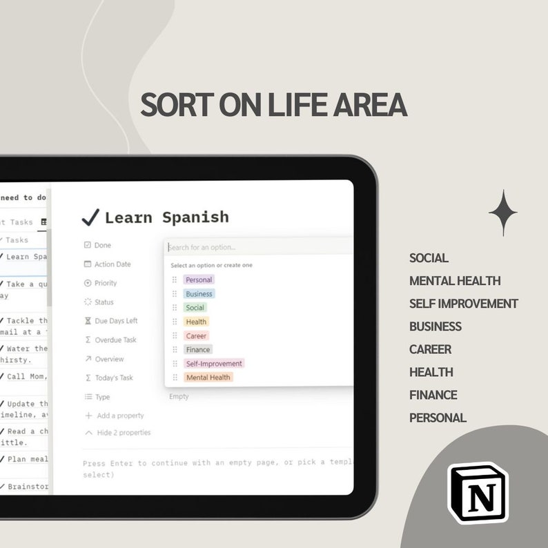 Notion Task Planner, Notion Template, Notion Planner, Notion Life ...