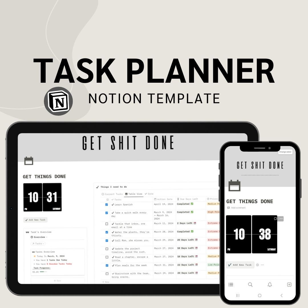 Notion Task Planner, Notion Template, Notion Planner, Notion Life ...