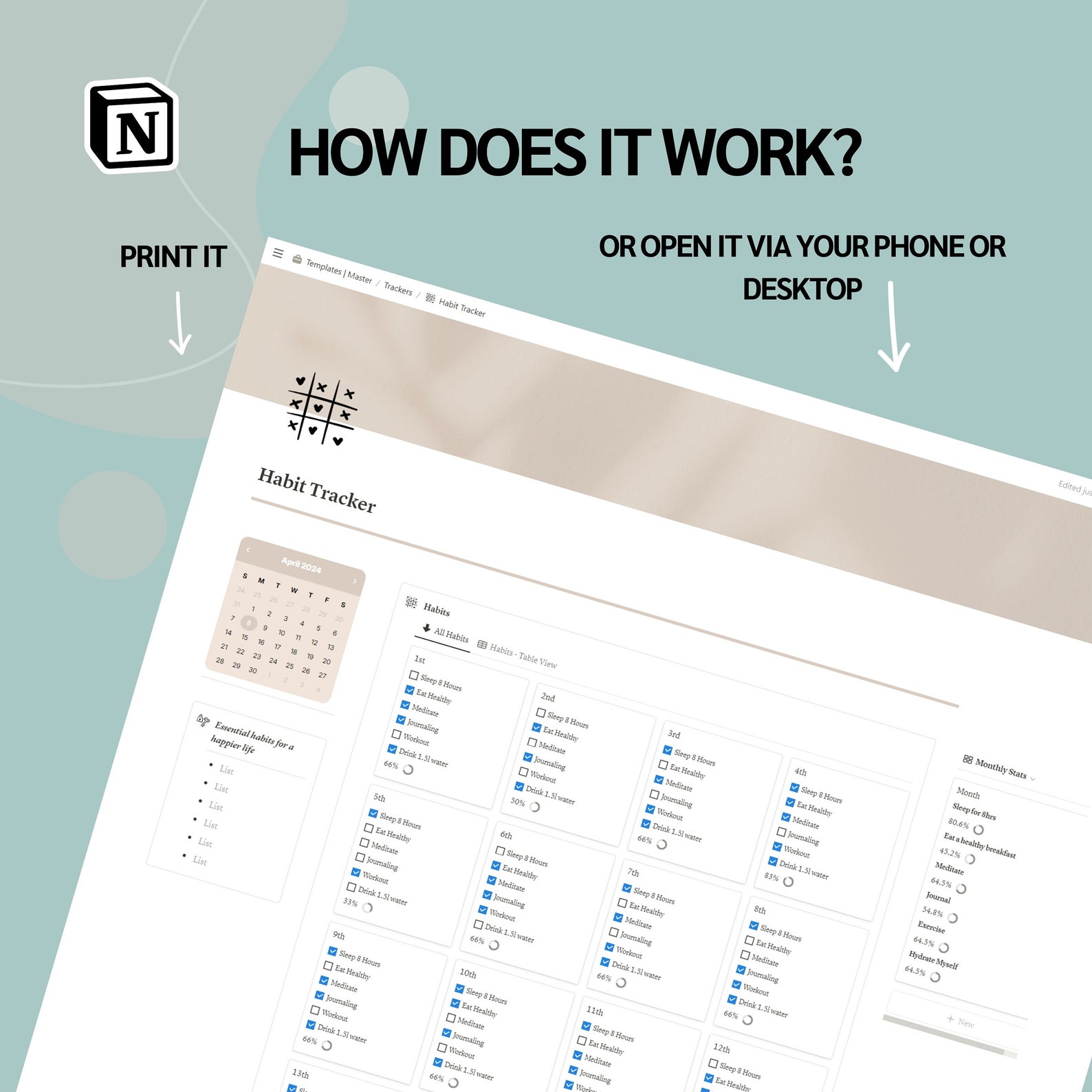 Aesthetic Notion Template Notion Digital Habit Tracker Notion Dashboard ...