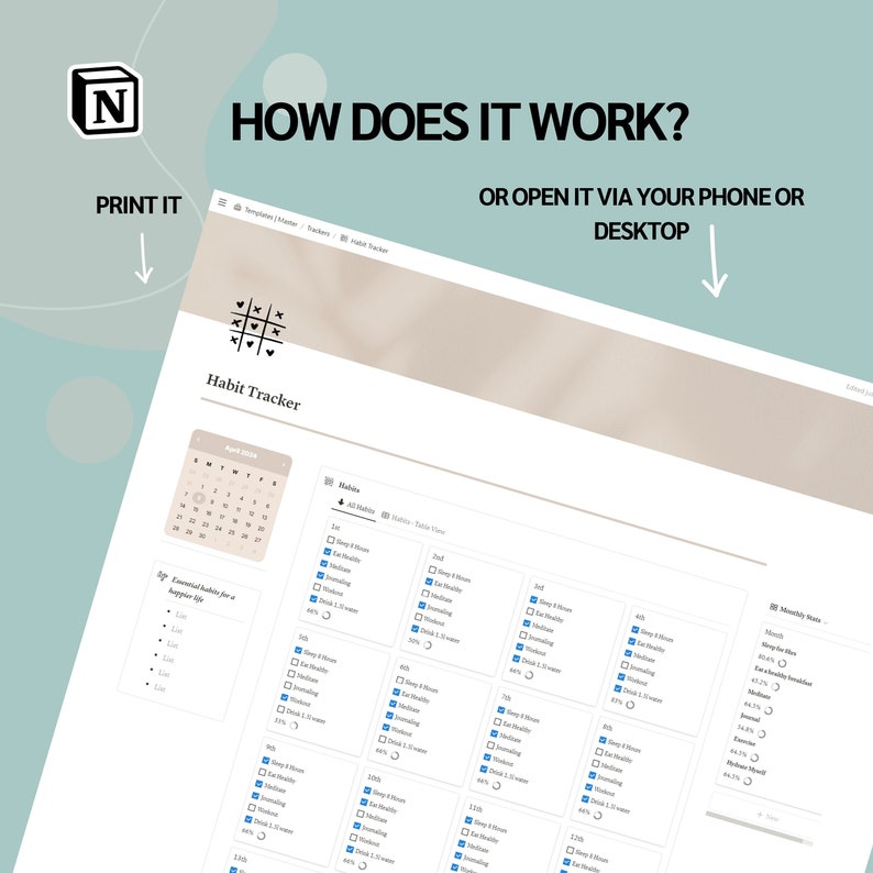 Aesthetic Notion Template Notion Digital Habit Tracker Notion Dashboard ...