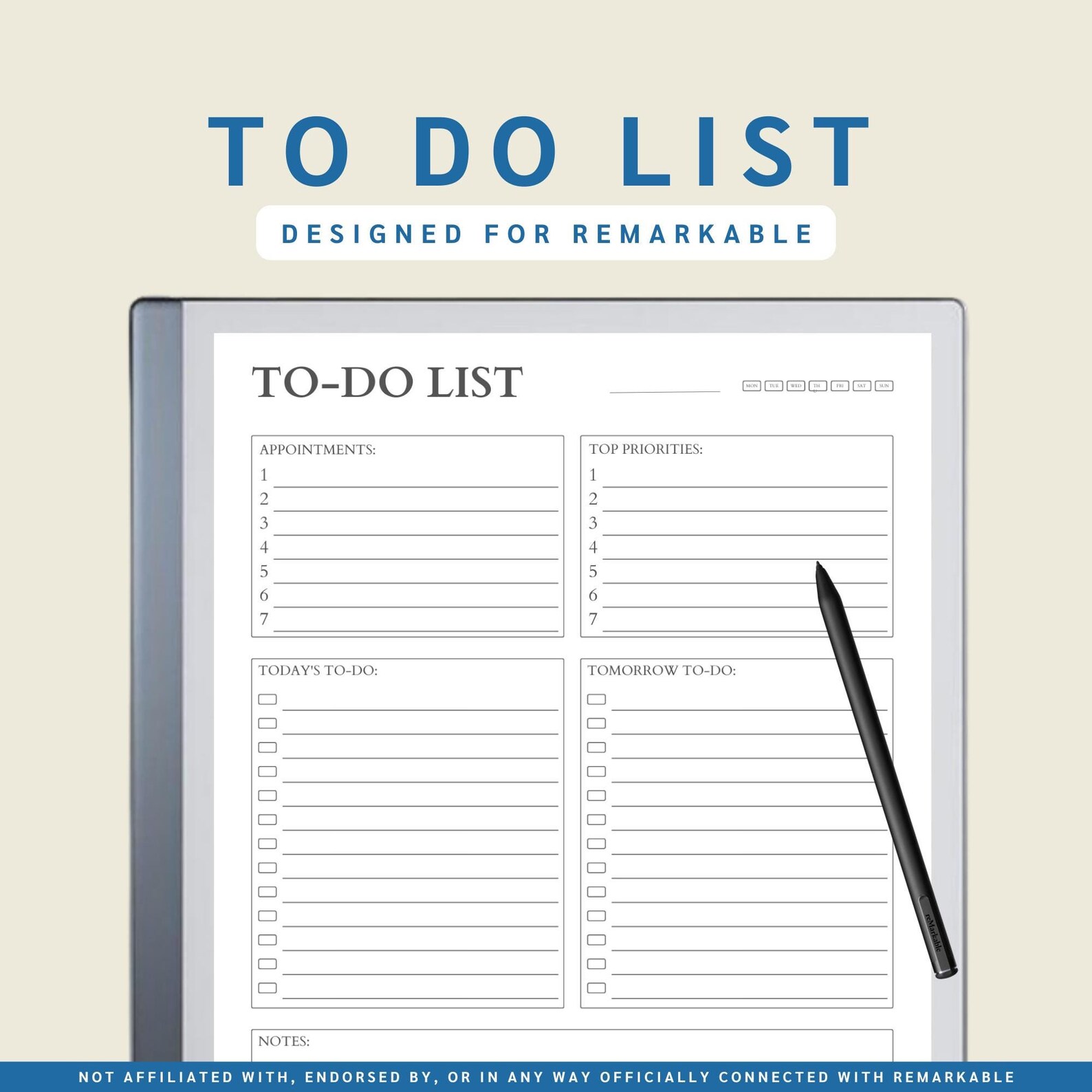 Daily To-do List Template for E-paper Tablets, Task Organizer, Digital ...