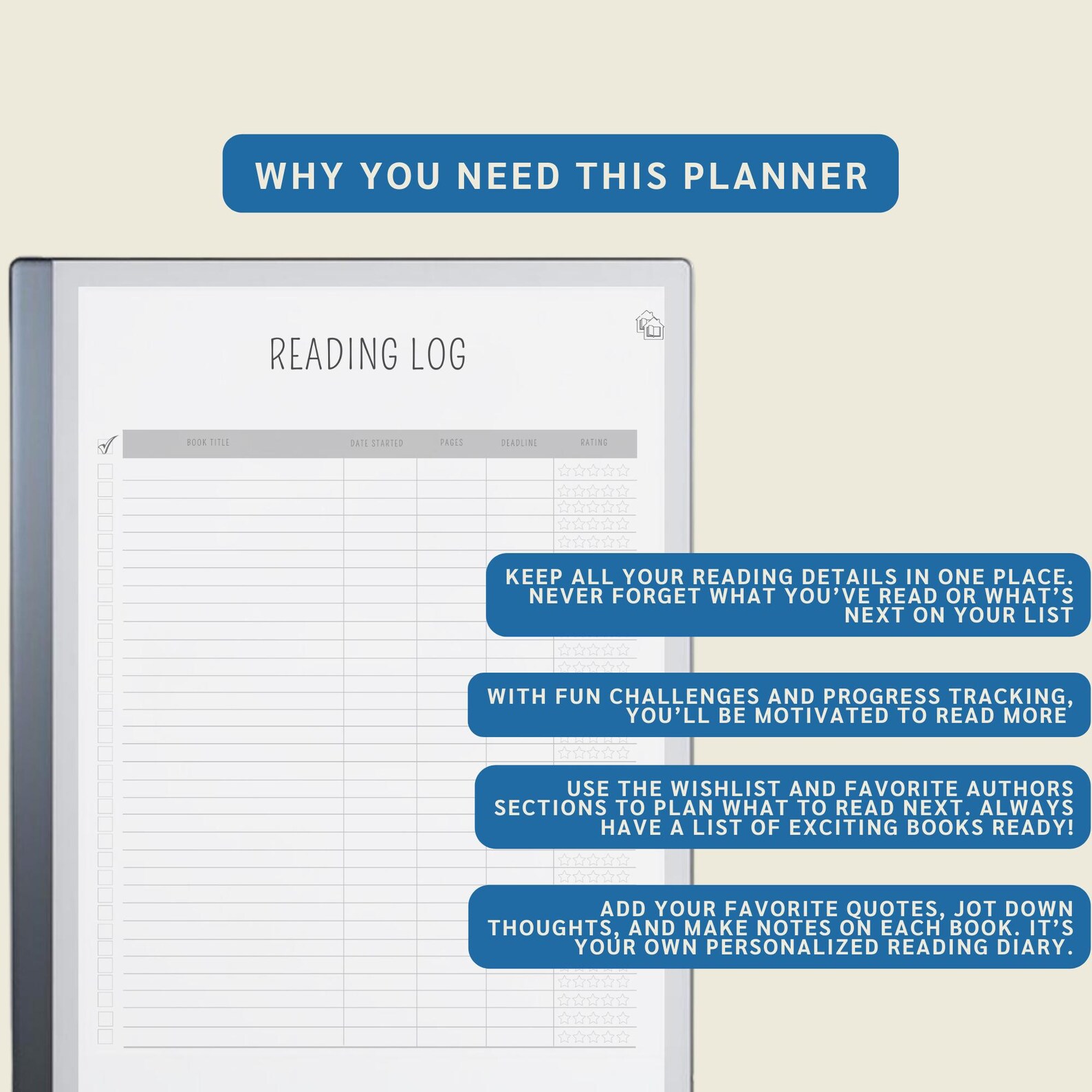 Hyperlinked Reading Journal Template for Epaper Tablets Such as ...