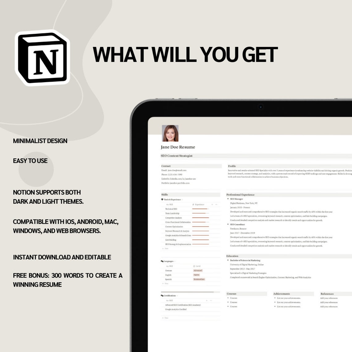 Notion Resume Template, Professional Modern Resume Template for Notion ...