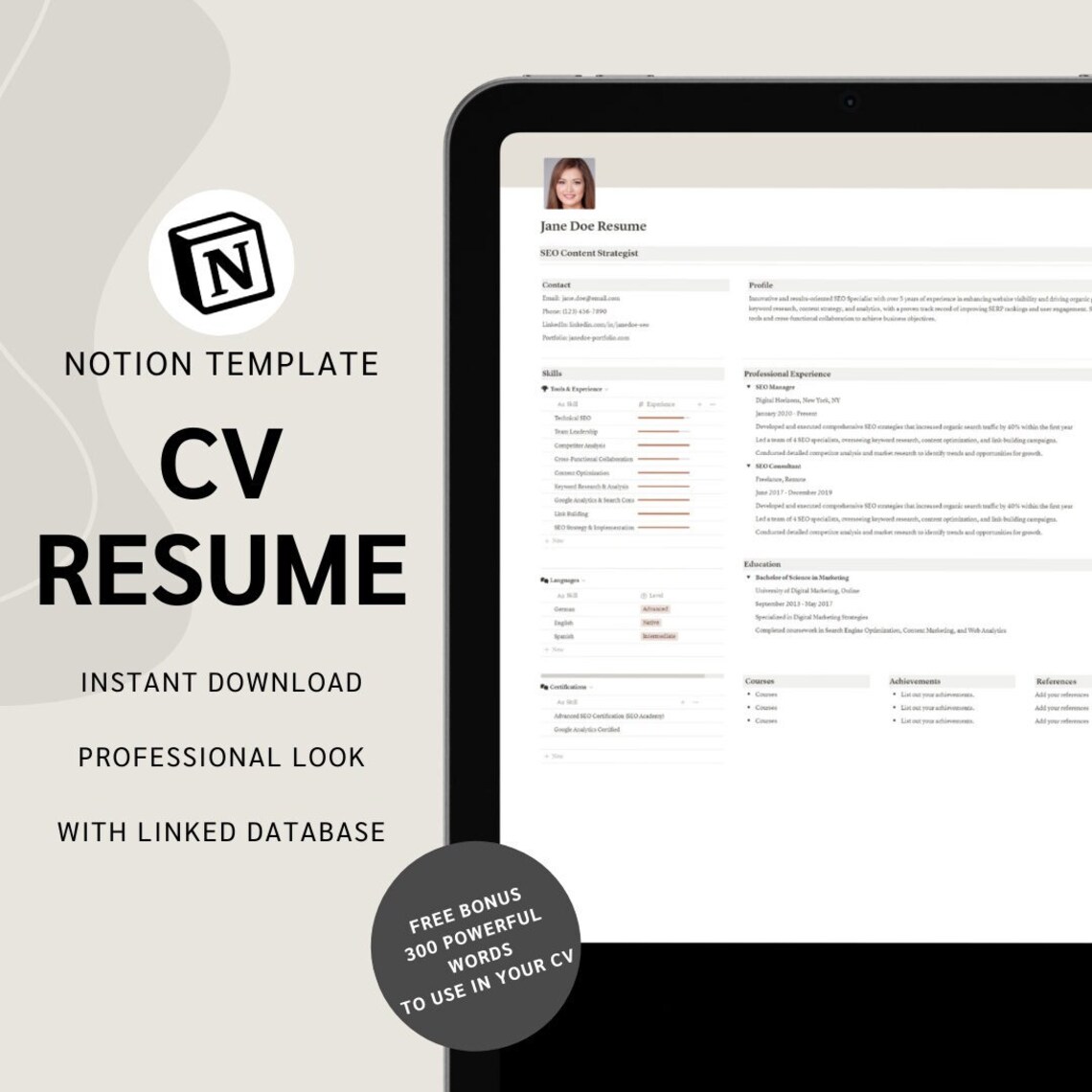Notion Resume Template, Professional Modern Resume Template for Notion ...