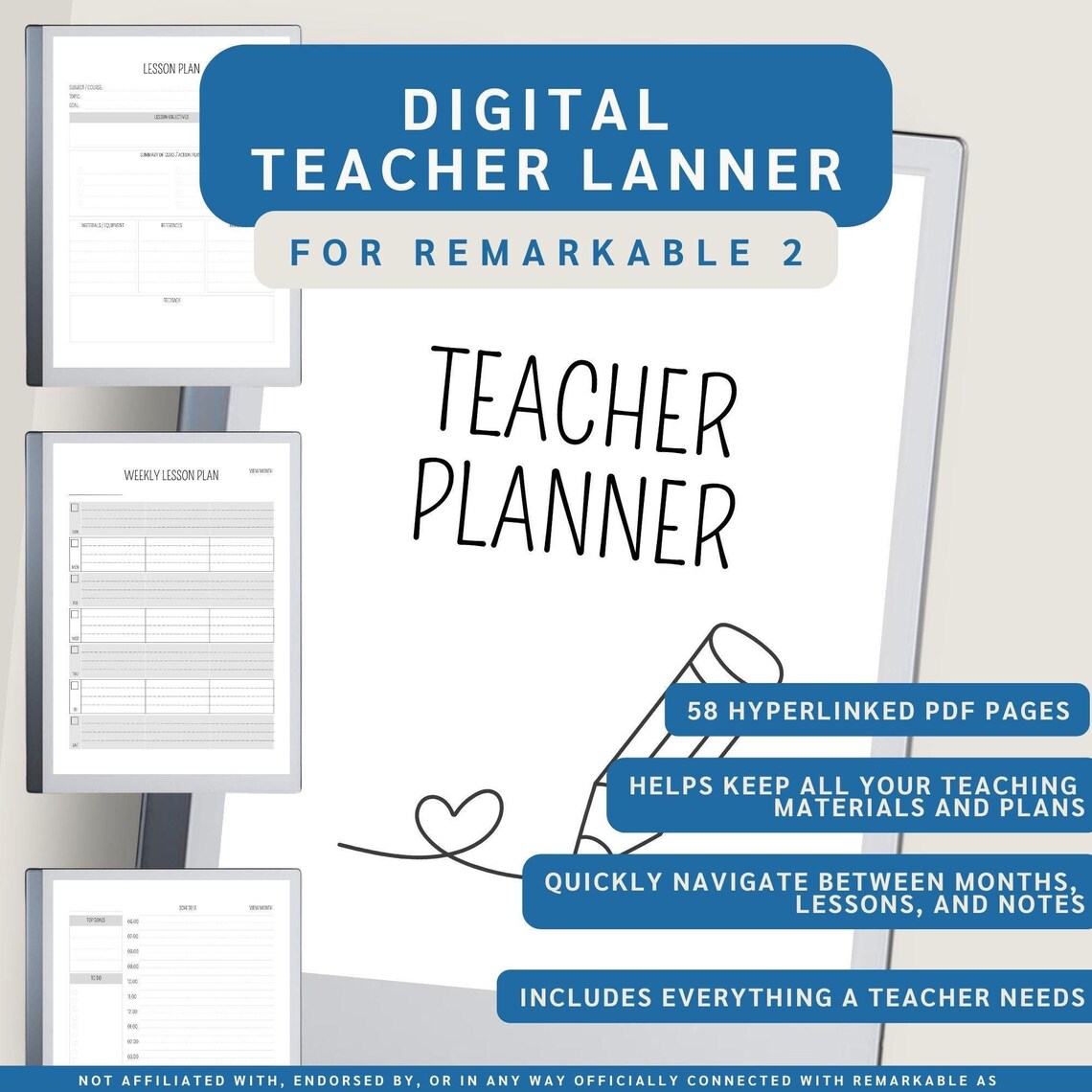 Undated Digital Teacher Planner for Remarkable | Remarkable Template ...