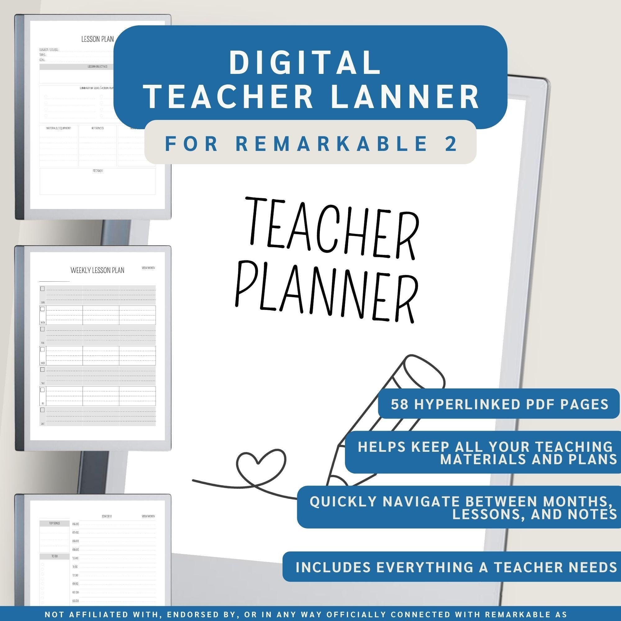 Undated Digital Teacher Planner for Remarkable | Remarkable Template ...