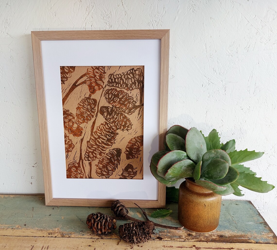 Lino Cut. Banksia. Original and Hand Cut Print. Australian and ...