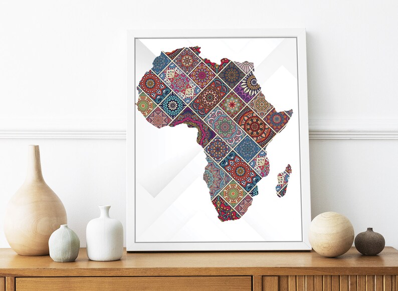 African Art Canvas Map of Africa Traditional Patterns Art Poster Canvas ...